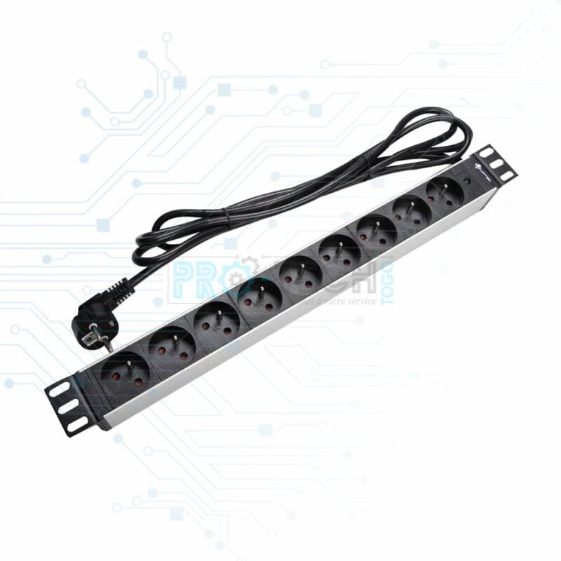 Rallonge UPTEC multiprise 9 trous rack 1U 19″ 2P+T (8060258)